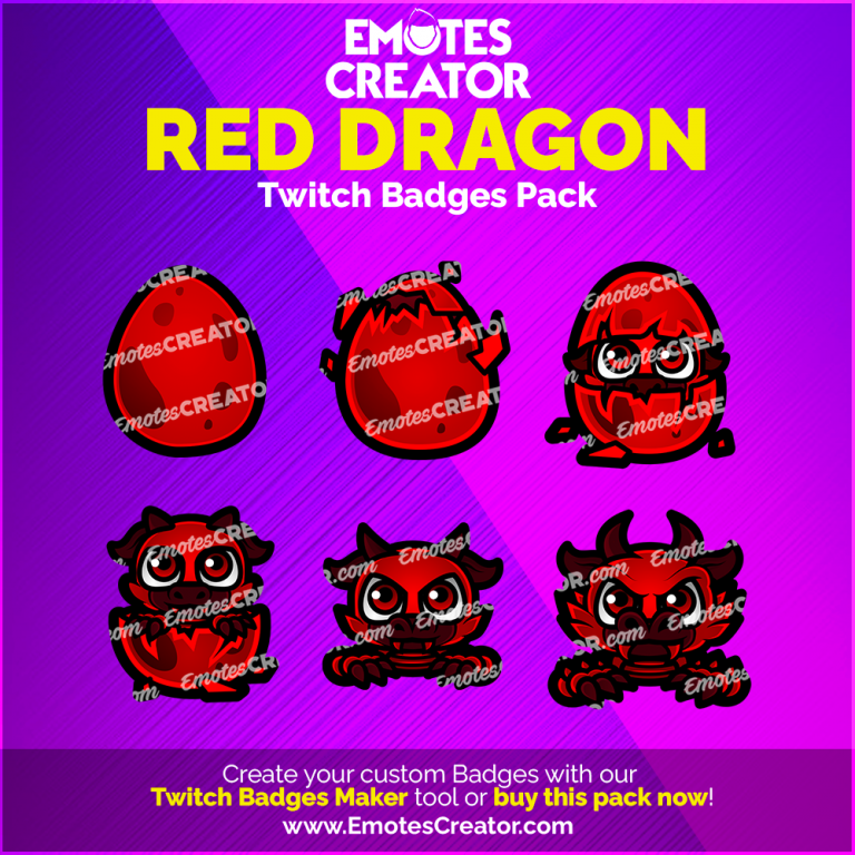 Red Dragon Twitch Sub Badges Pack – Emotes Creator